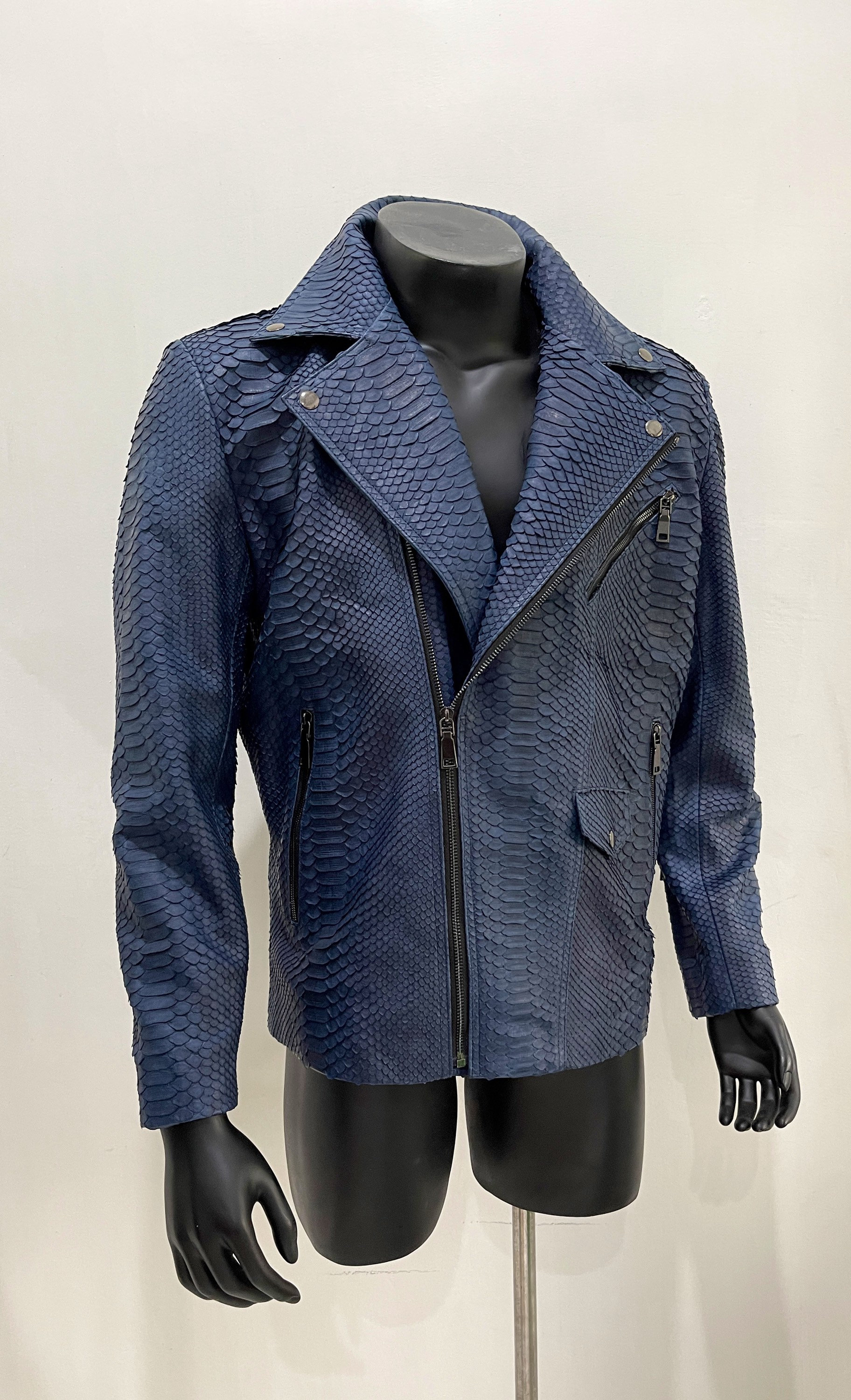 Man's Biker Snakeskin Jacket Blue Python Moto Leather | Etsy