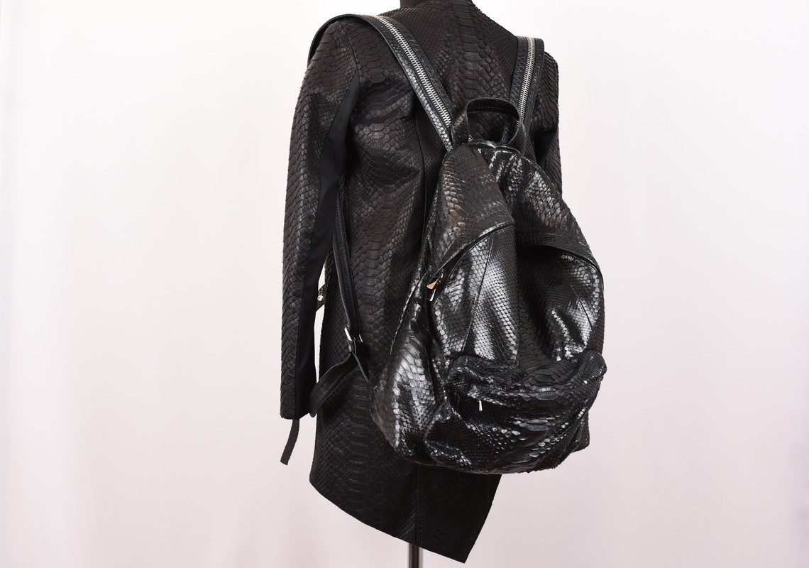 Snakeskin Backpack Unisex Black Python Leather Backpack | Etsy