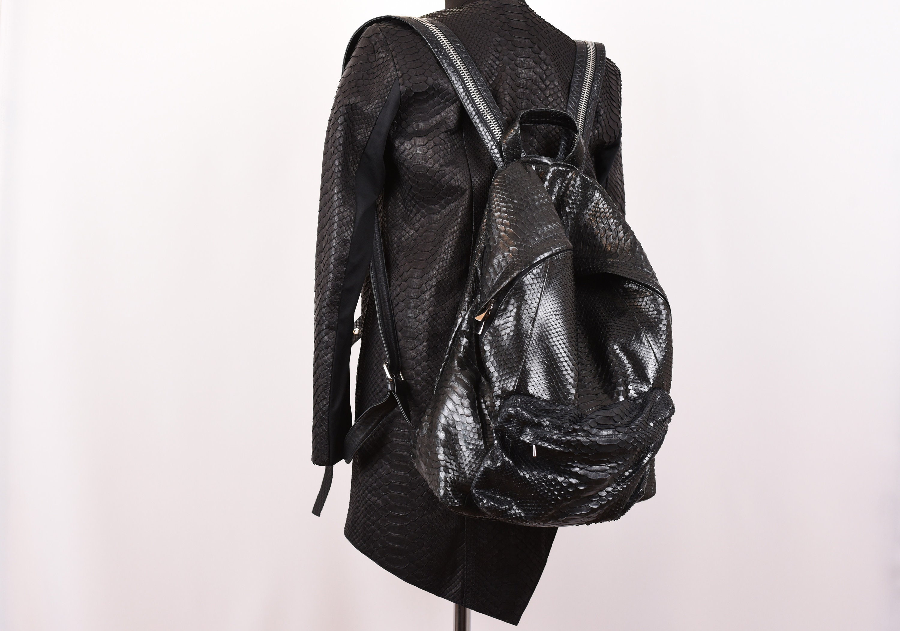 Snakeskin Backpack Unisex Black Python Leather Backpack | Etsy