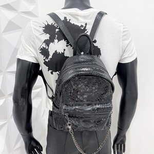 Snakeskin Backpack | Unisex Black Python Leather Backpack | Glossy ...