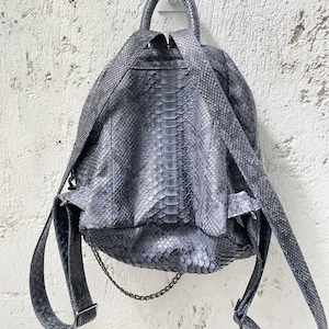 Python Leather Backpack, Snakeskin Backpack, Gray Leather Rucksack ...