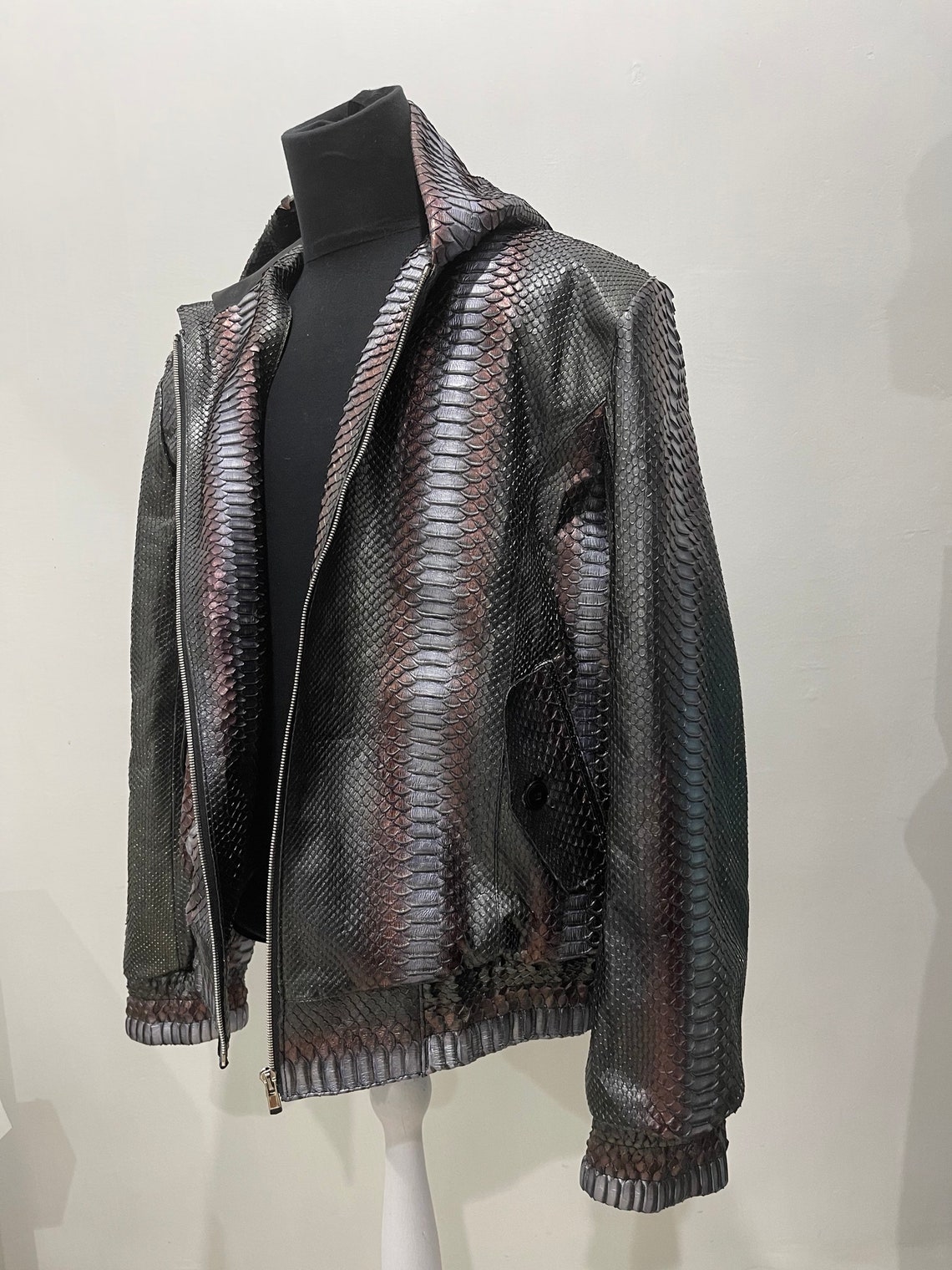 Snakeskin Jacket Python Leather Jacket Hodded Leather Jacket - Etsy