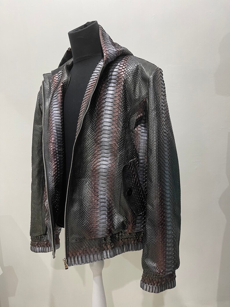 Snakeskin Jacket Python Leather Jacket Hodded Leather Jacket - Etsy