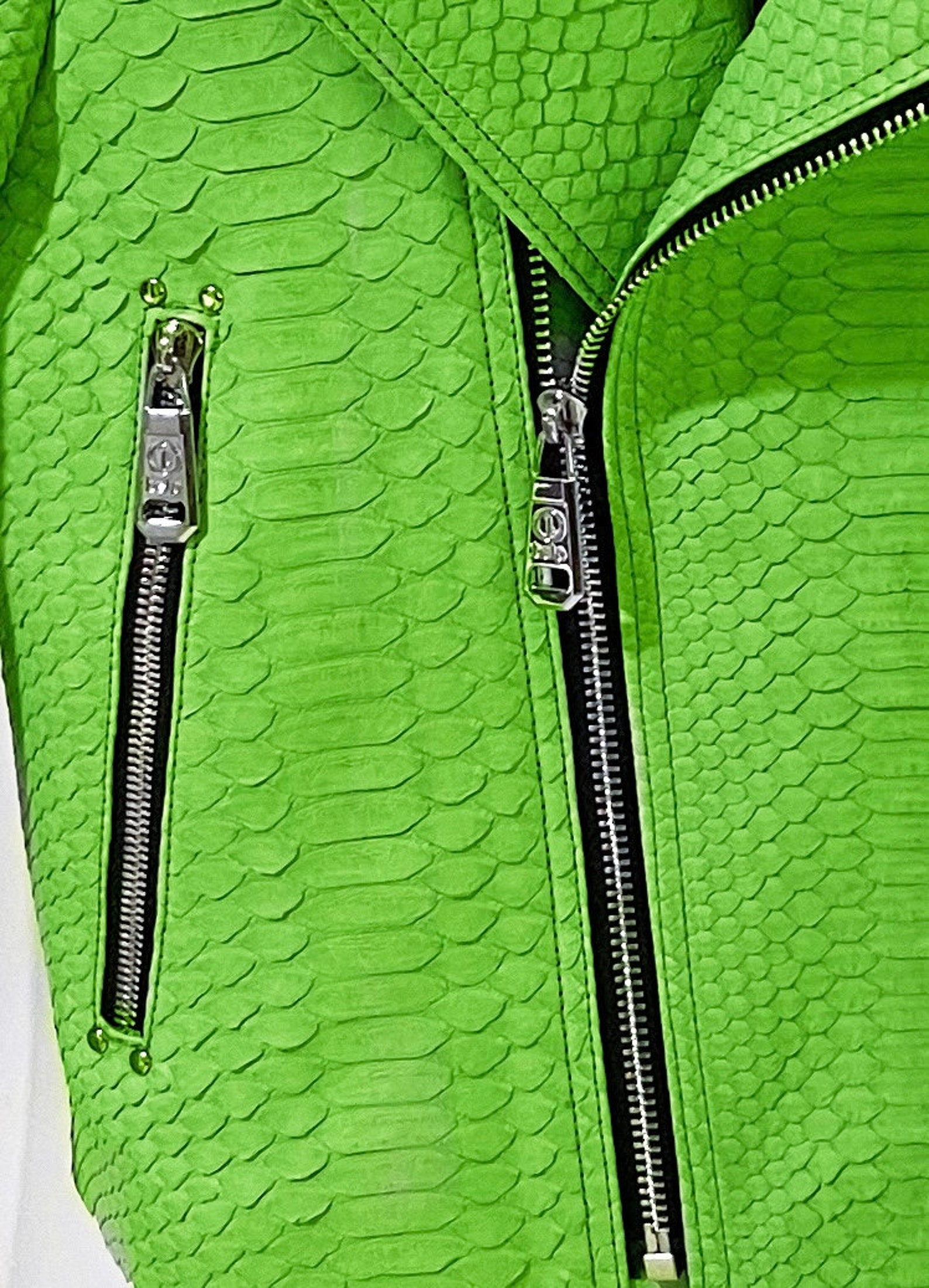 Green Snakeskin Jacket, Women’s Python Leather Jacket , Glossy ...