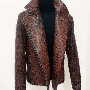 Mans KING Snakeskin Biker Jacket, Brown Biker Custom Jacketfor Men, Dragon Python Leather Jacket ...