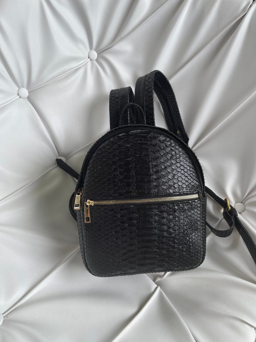 Python Leather Backpack, Black Snakeskin Backpack, Black Leather ...