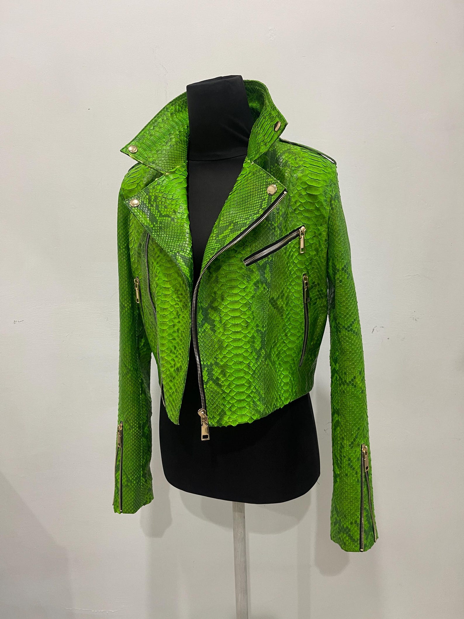 Women's Snakeskin Jacket, Green Python Leather Jacket, Green Snakeskin ...