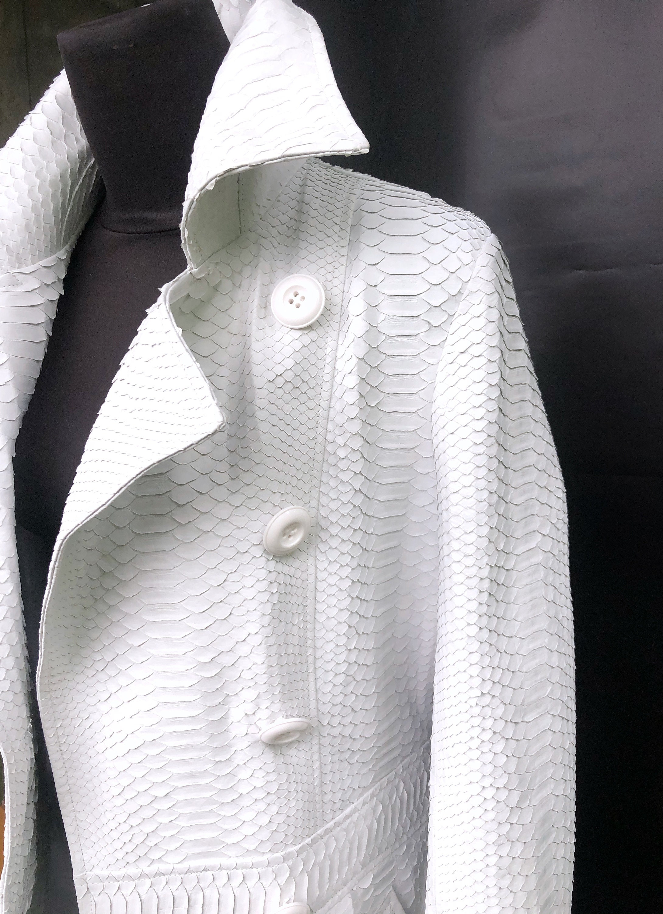 Womens White Python Leather Coat Snakeskin Long Trench Long | Etsy