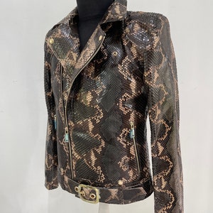 Custom Man’s Snakeskin Biker Jacket, Motor Python Leather Jacket, Brown ...