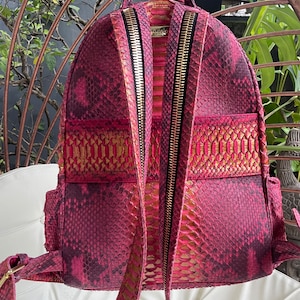 Snakeskin Backpack | Unisex Black Python Leather Backpack | Glossy ...