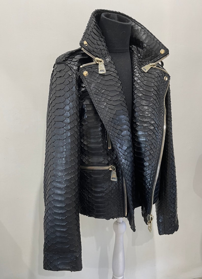 Man's Snakeskin Biker Jacket Black King Python Leather - Etsy