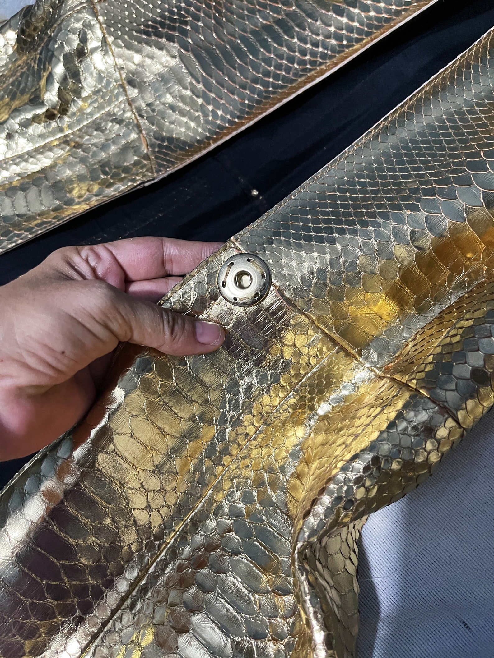 Womans Golden Snakeskin Coat, Python Leather Coat, Golden Python ...