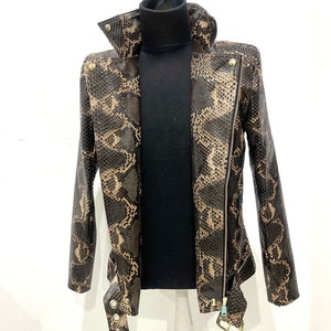 Custom Man’s Snakeskin Biker Jacket, Motor Python Leather Jacket, Brown ...