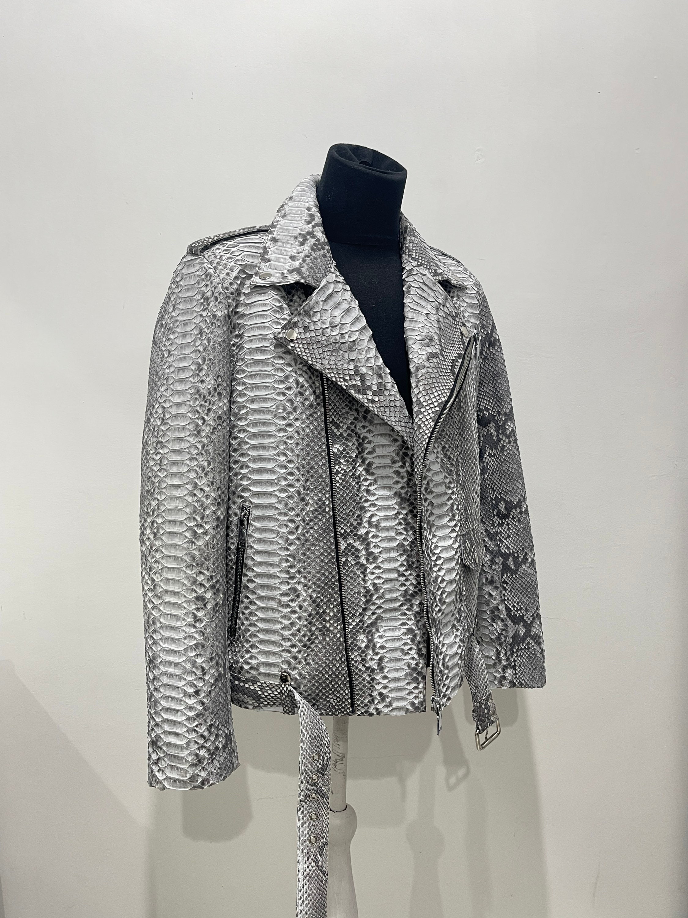 Man's Snakeskin Biker Jacket, Python Leather Biker Jacket, Motorcycle ...
