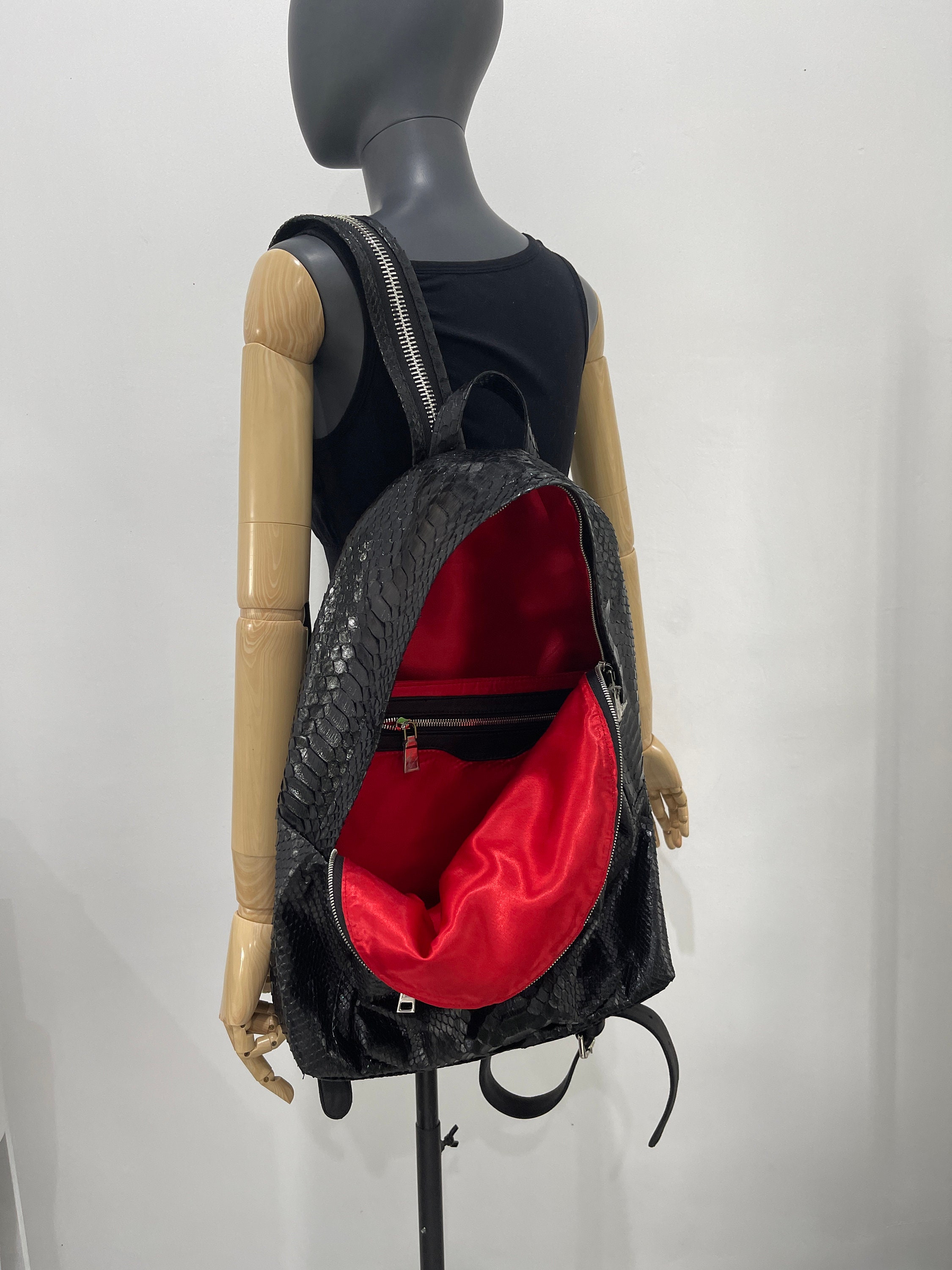 Snakeskin Backpack Unisex Black Python Leather Backpack | Etsy