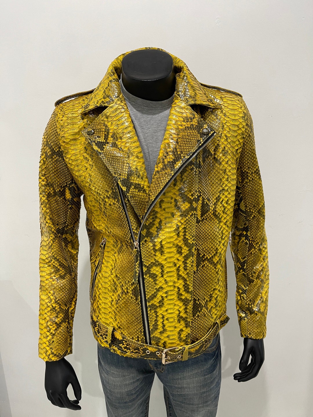 Custom Man’s Snakeskin Biker Jacket, Motor Python Leather Jacket ...