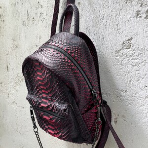 Python Leather Backpack, Snakeskin Backpack, Red Leather Rucksack ...