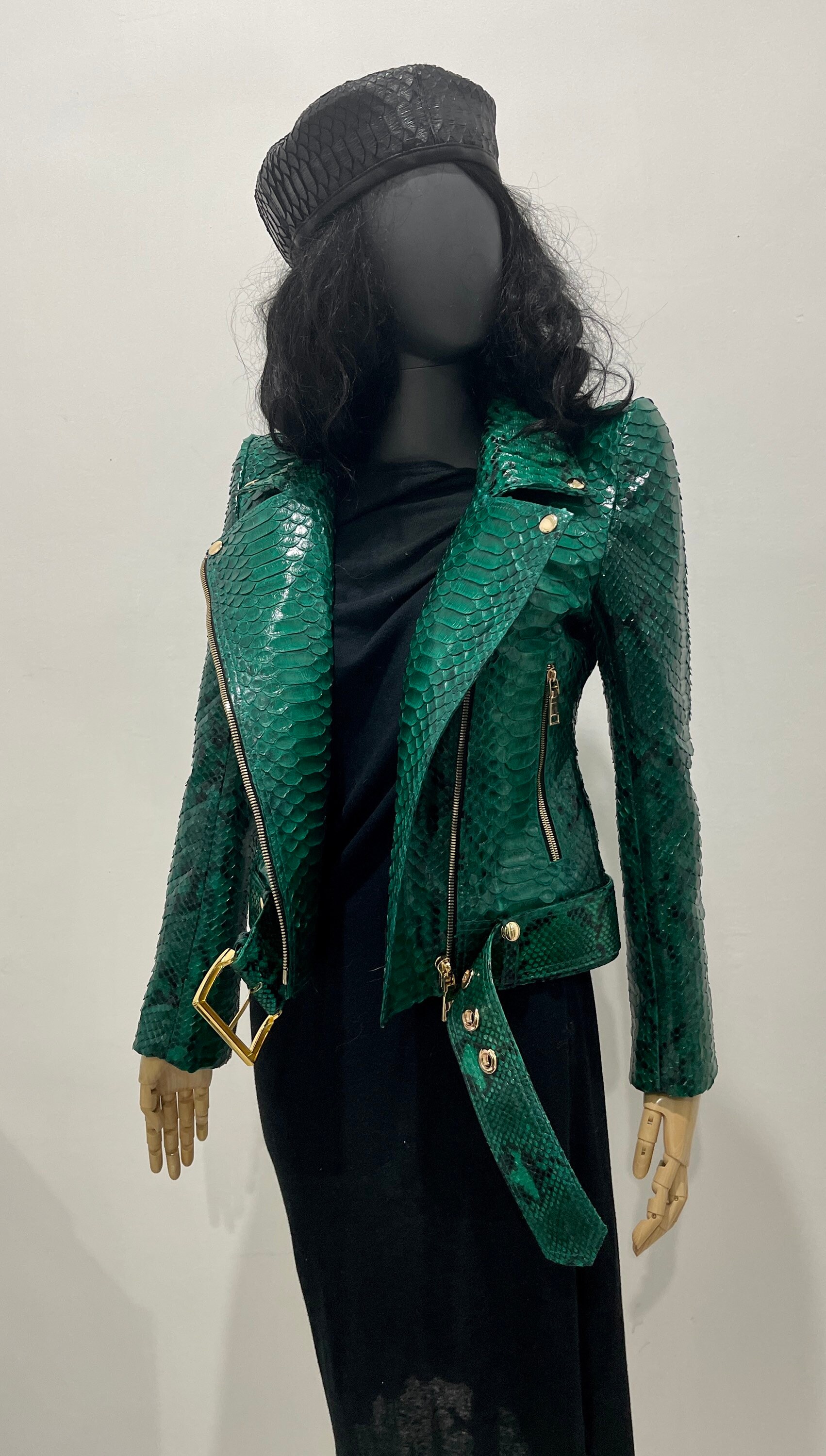 Green Snakeskin Jacket Womens Python Leather Emerald - Etsy 日本