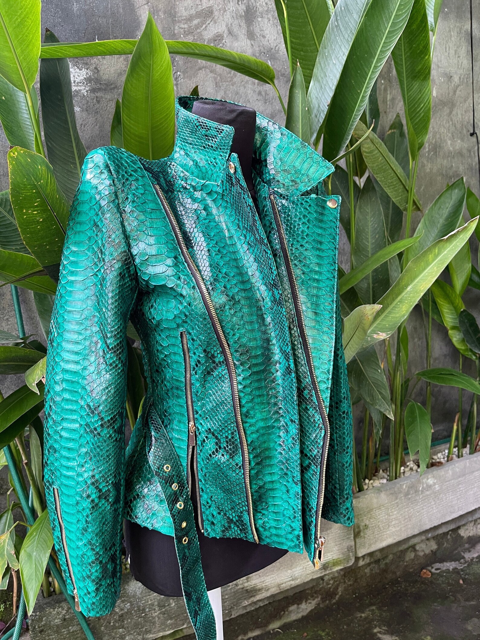 Women's Snakeskin Jacket, Green Python Leather Jacket, Green Snakeskin ...