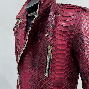 Man’s Red King Python Leather Jacket, Snakeskin Biker Jacket, Custom ...