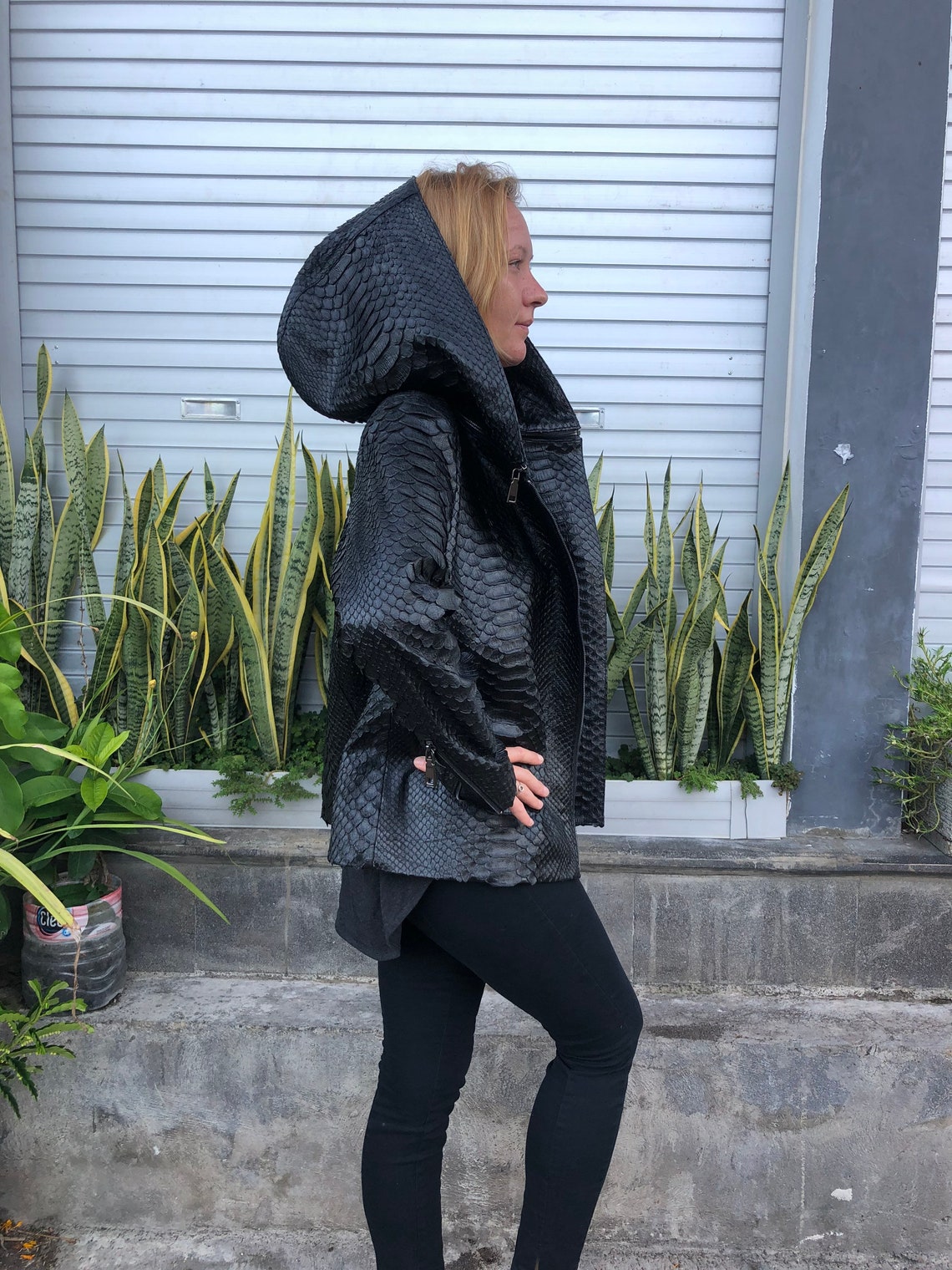 Dragon Python Leather Jacket, Hooded Women's Snakeskin Jacket, King ...