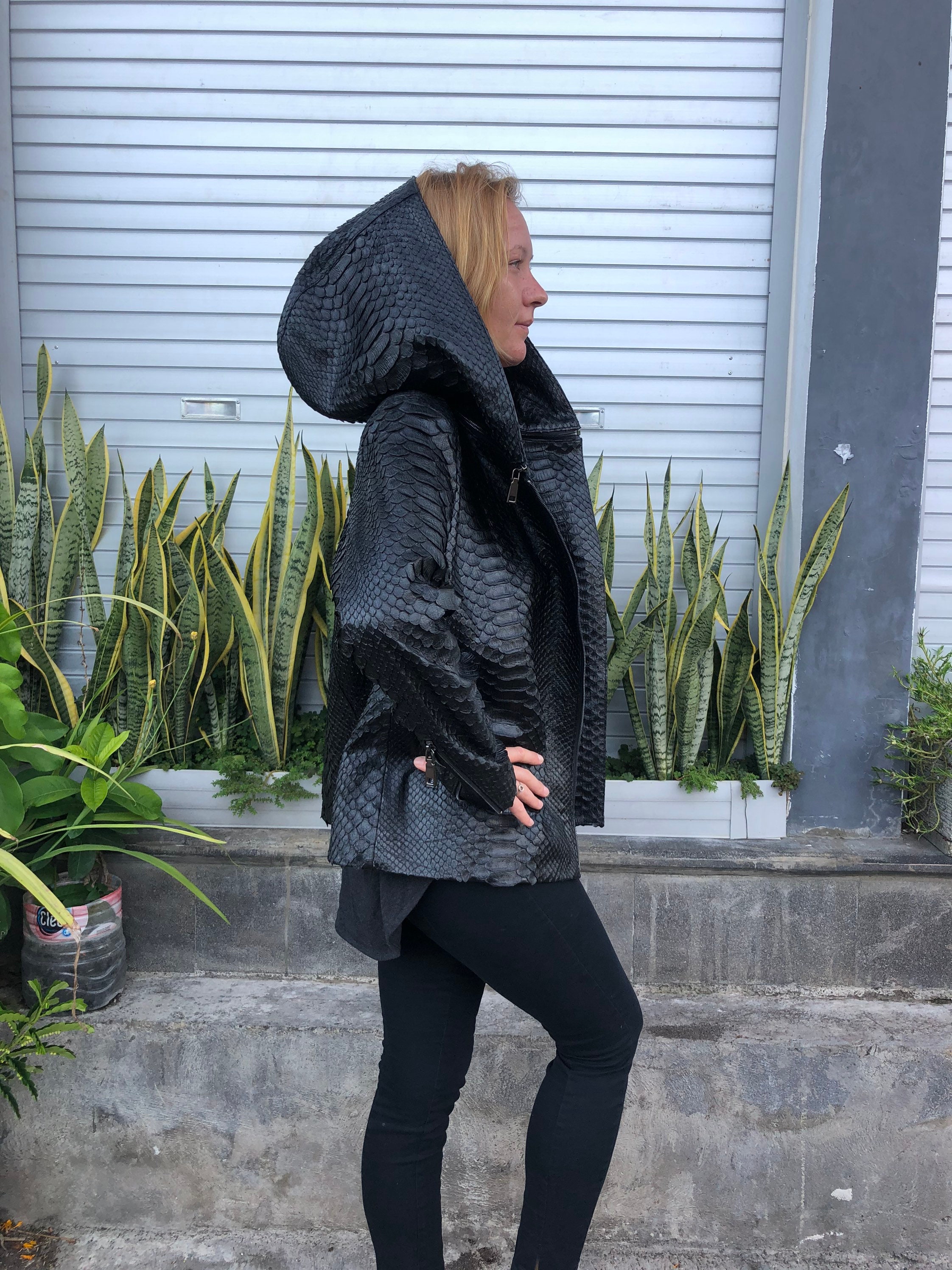 Dragon Python Leather Jacket Hooded Women's Snakeskin - Etsy