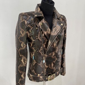 Custom Man’s Snakeskin Biker Jacket, Motor Python Leather Jacket, Brown ...
