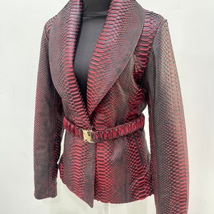 Woman Snakeskin Jacket, Red Python Leather Jacket, Woman Red Snakeskin ...