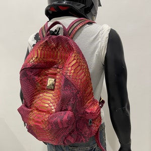 Snakeskin Backpack | Unisex Black Python Leather Backpack | Glossy ...