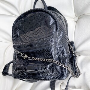 Snakeskin Backpack | Unisex Black Python Leather Backpack | Glossy ...
