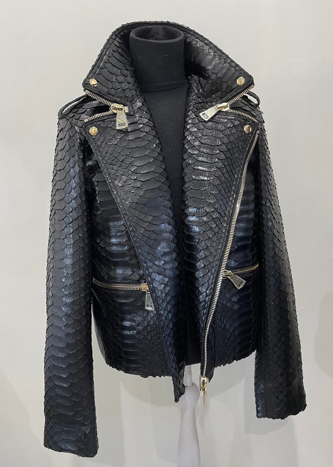 Man's Snakeskin Biker Jacket Black King Python Leather - Etsy