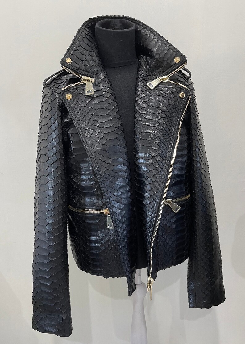 Man's Snakeskin Biker Jacket Black King Python Leather - Etsy