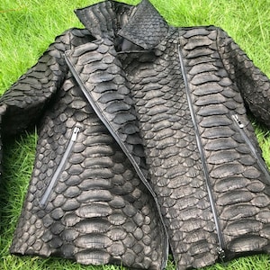 Custom King Python Leather Jacket, Woman’s Biker Snakeskin Jacket ...