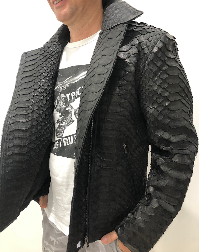 Man’s KING Python Leather Biker Jacket, Black Snakeskin Leather Jacket ...