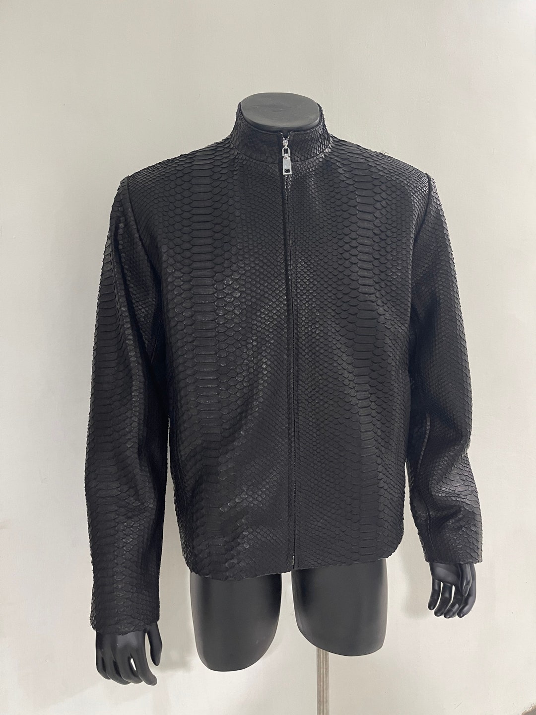 Snakeskin Jacket for Man, Black Python Leather Jacket, Natural ...