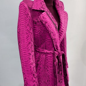 Pink Snakeskin Woman’s Coat, Pink Python Leather Coat, Woman’s Leather ...