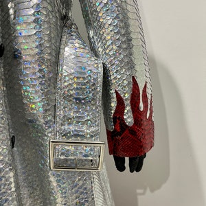 Woman’s Holographic Snakeskin Coat, Python Leather Coat, Silver Python ...