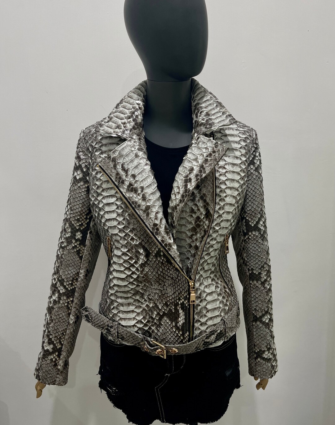 Women's Snakeskin Jacket, Python Leather Jacket, Snakeskin Biker Jacket ...