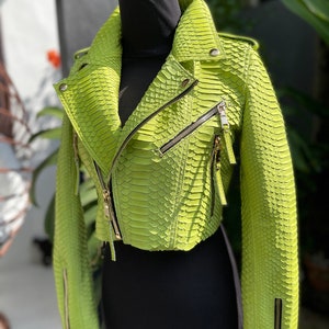 Green Snakeskin Jacket, Women’s Python Leather Jacket, Glossy Snakeskin ...