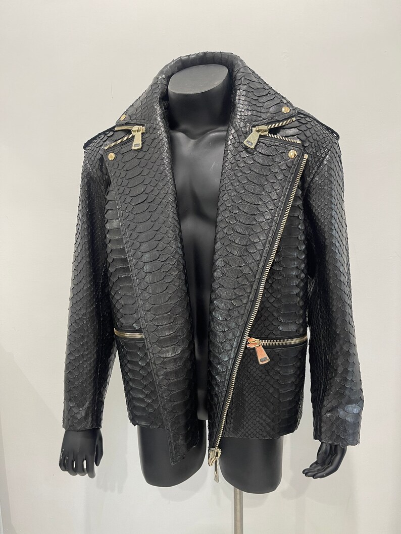 Man's Snakeskin Biker Jacket Black King Python Leather - Etsy