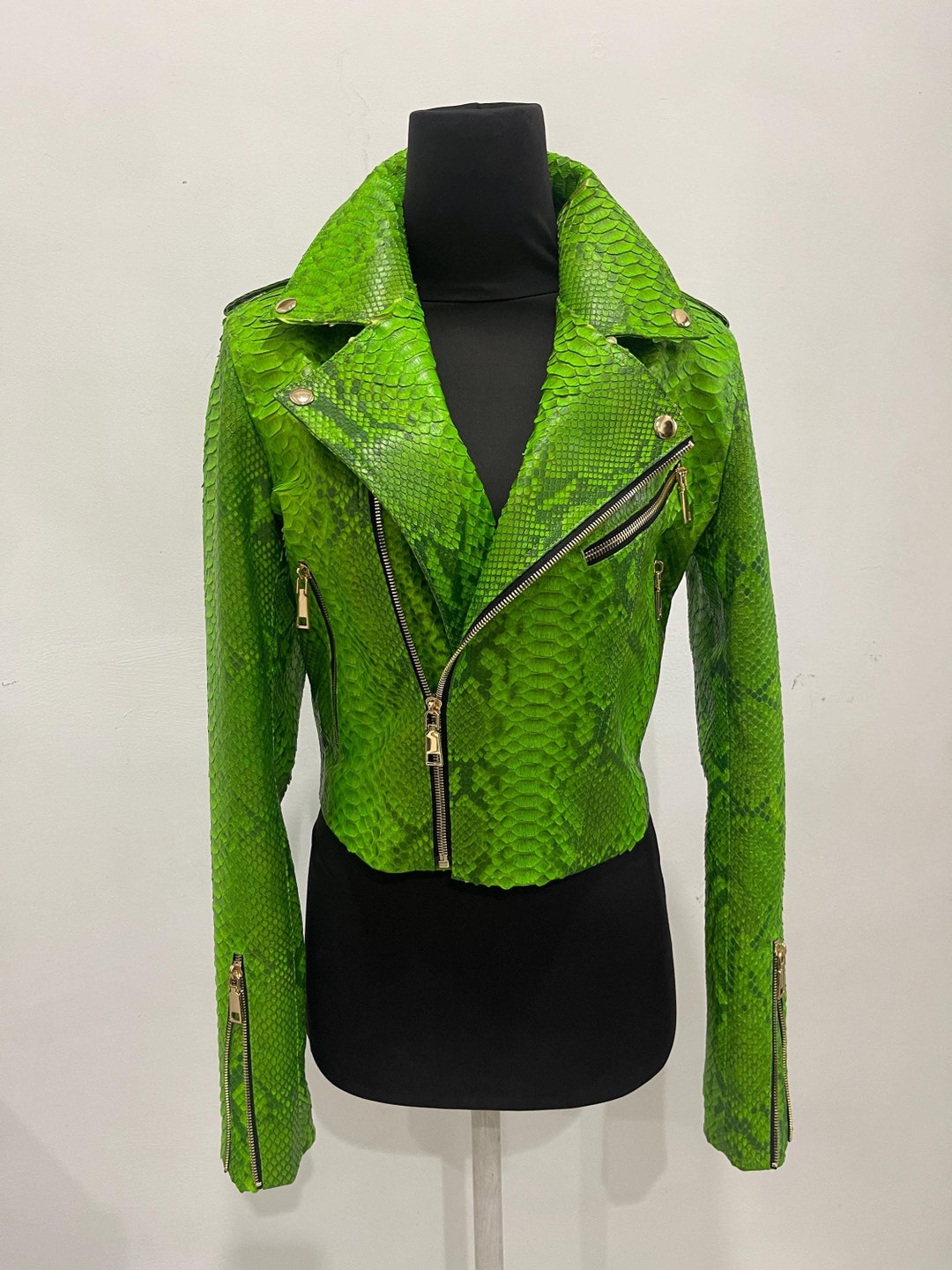 Women's Snakeskin Jacket, Green Python Leather Jacket, Green Snakeskin ...