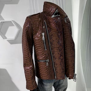 Mans Red King Python Leather Jacket, Snakeskin Biker Jacket, Custom ...