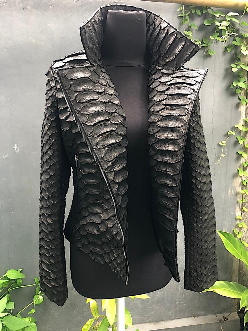 Custom King Python Leather Jacket, Woman’s Biker Snakeskin Jacket ...