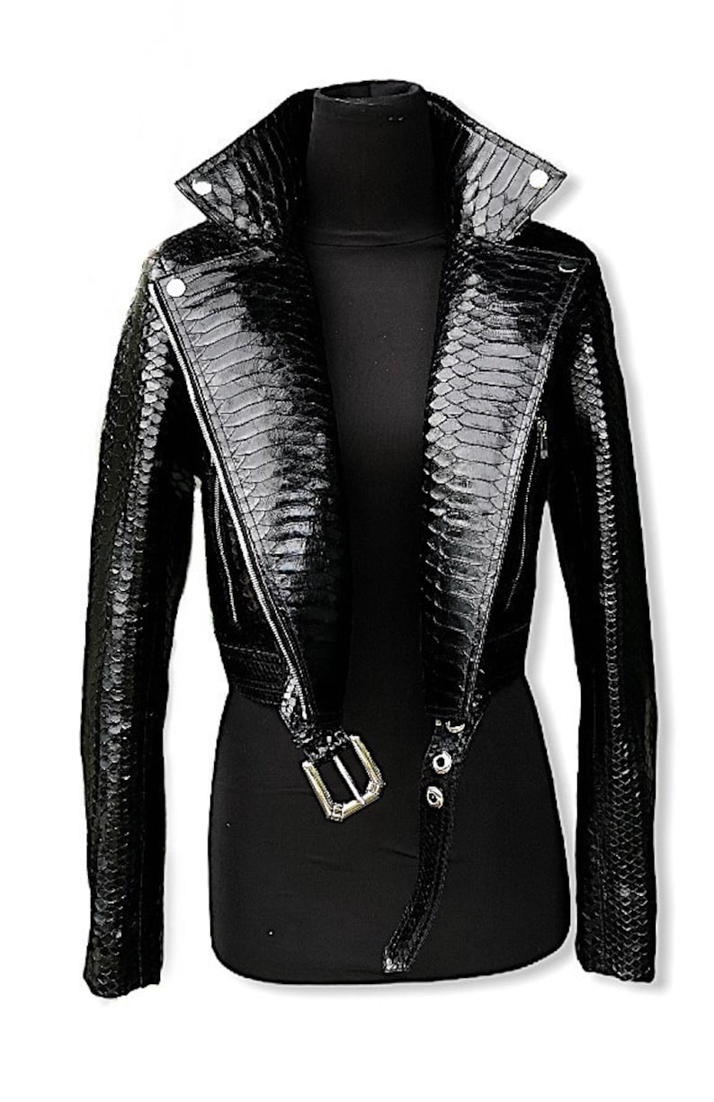 Womens Snakeskin Jacket Python Leather Jacket Black Glossy - Etsy