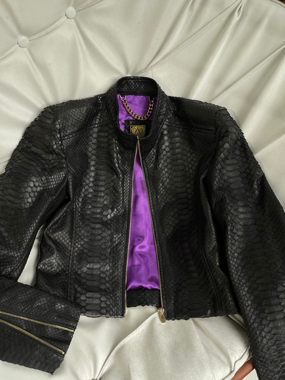 Womens Snakeskin Jacket Python leather Jacket Black Leather - Etsy 日本