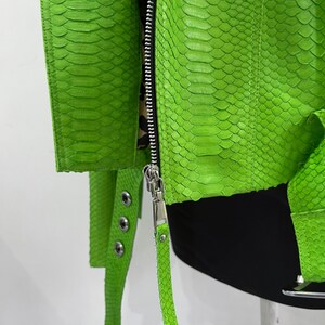 Green Snakeskin Jacket, Women’s Python Leather Jacket, Glossy Snakeskin ...