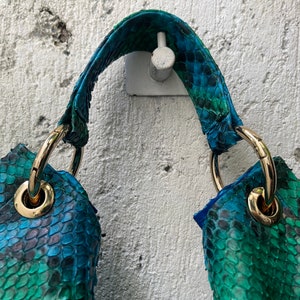 Custom Tote Python Leather Bag, Woman’s Tote Crossbody Bag, Snakeskin Leather Bag, Green Leather ...