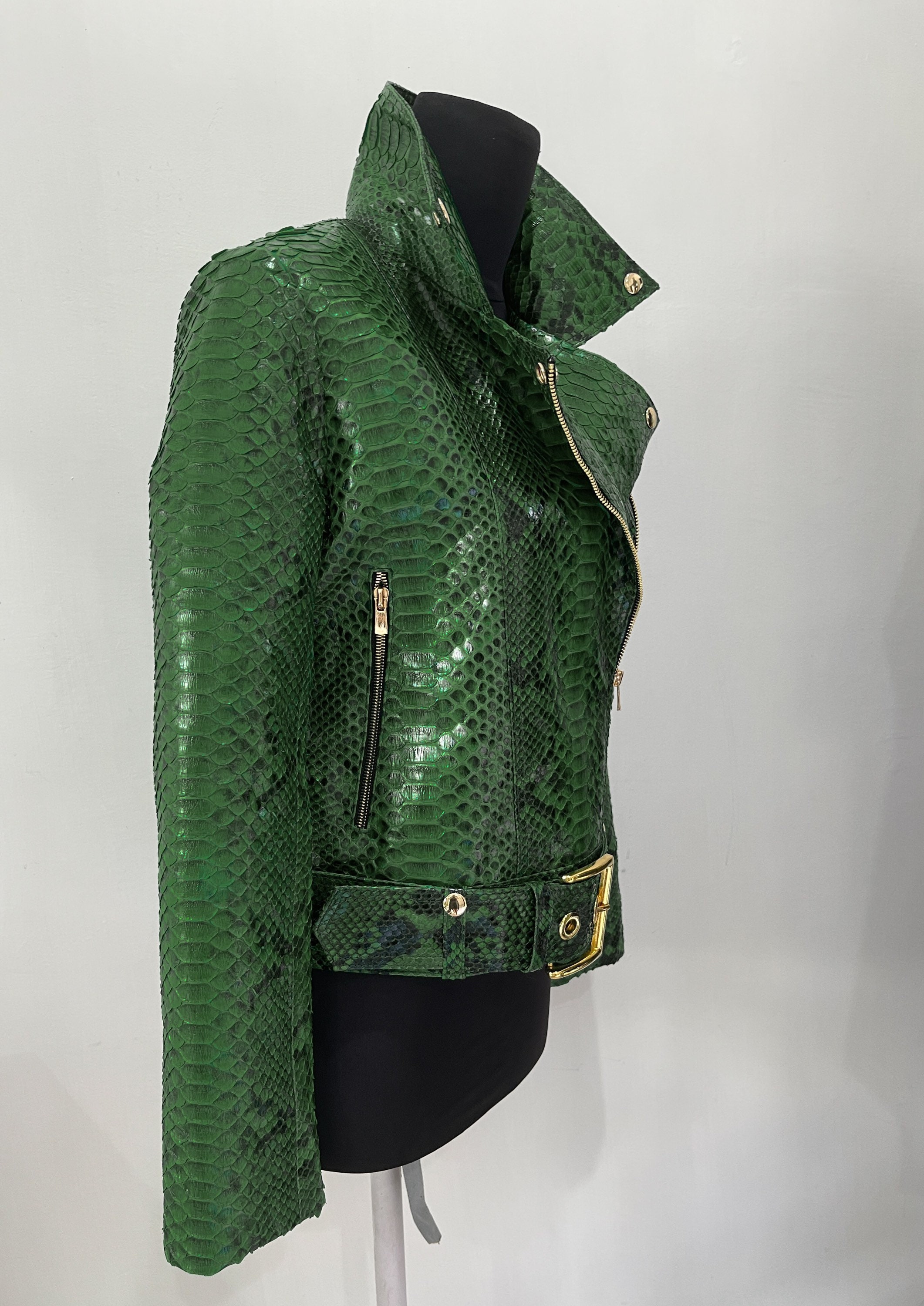 Green Snakeskin Jacket, Women’s Python Leather Jacket , Glossy ...