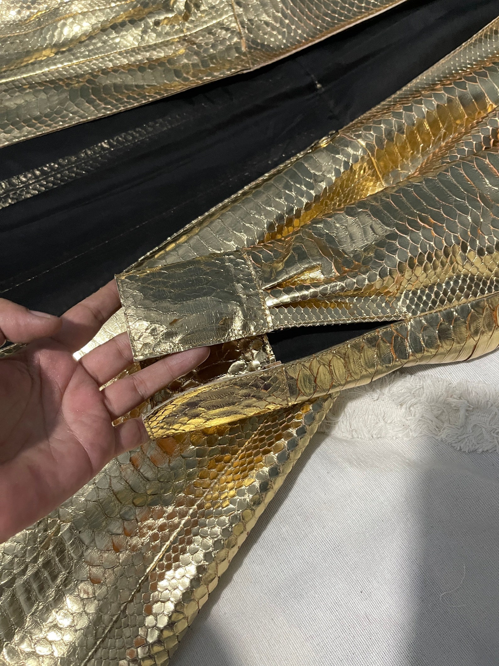 Womans Golden Snakeskin Coat, Python Leather Coat, Golden Python ...