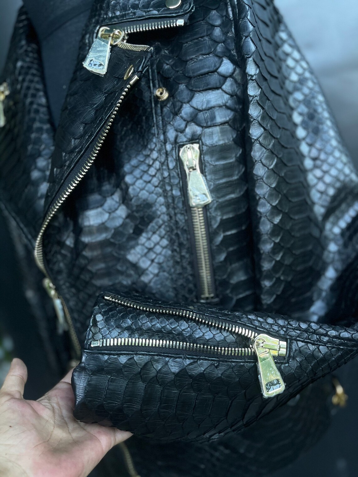 Man's Snakeskin Biker Jacket Black King Python Leather - Etsy